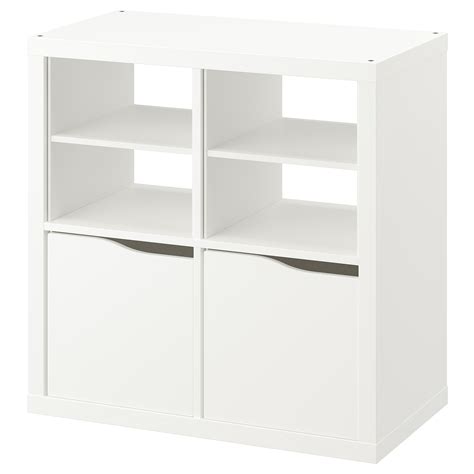 Kallax Shelving Unit With 2 Doors With 2 Shelf Inserts Wave Shaped White 77x77 Cm Ikea Lietuva