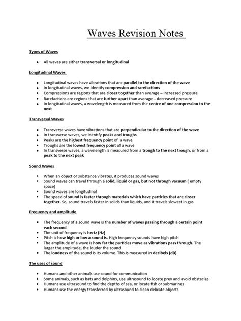 Waves Revision Notes Pdf Waves Sound Waves Revision Notes Pdf Waves Sound