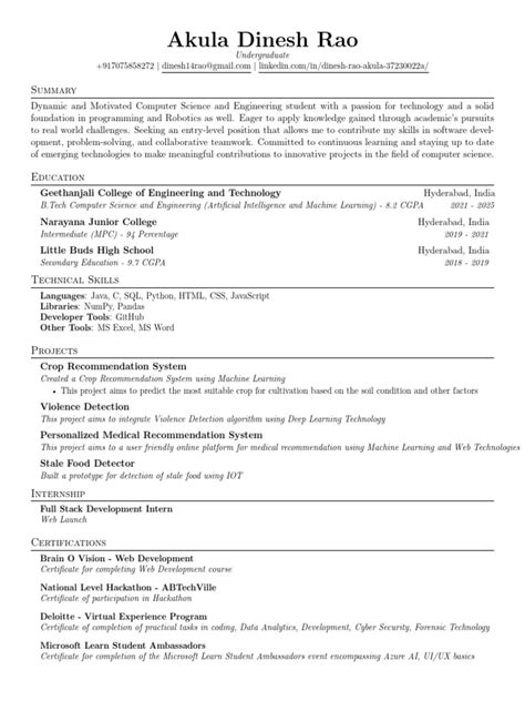 Dinesh Resume 2 Pdf Machine Learning Artificial Intelligence