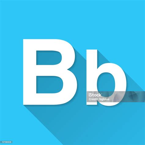 문자 B 대문자와 소문자 파란색 배경에 아이콘 긴 그림자가 있는 평면 디자인 3차원 형태에 대한 스톡 벡터 아트 및 기타 이미지