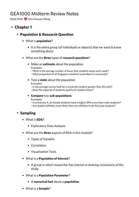 Gea1000 Midterm Notes Gea100 Quantitative Reasoning With Data Nus Thinkswap