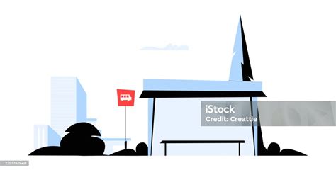 평면 벡터 일러스트 레이 션에 벤치와 함께 버스 정류장 상징 대중 교통 도시 통근 그리고 도시 인프라 흰색 배경에 고립 버스 정류장 역에 대한 스톡 벡터 아트 및 기타