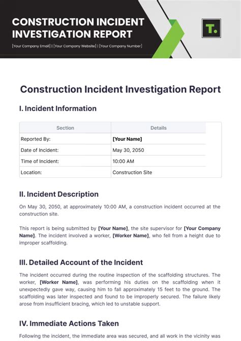 Free Construction Incident Investigation Report Template To Edit Online