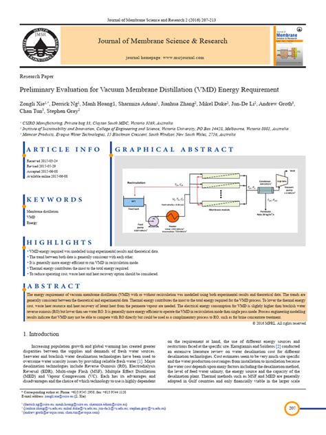 Preliminary Evaluation Pdf Desalination Membrane