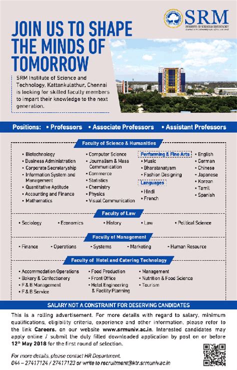 Srm Biotech Faculty Jobs 2018 April