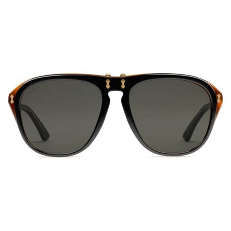 Gucci Round Acetate Sunglasses Light And Black Turtle Acetate With