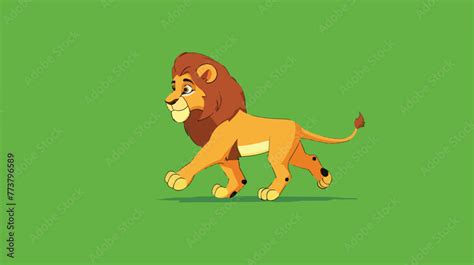 Cartoon Lion Walking Animation On The Green Screen Background Stock
