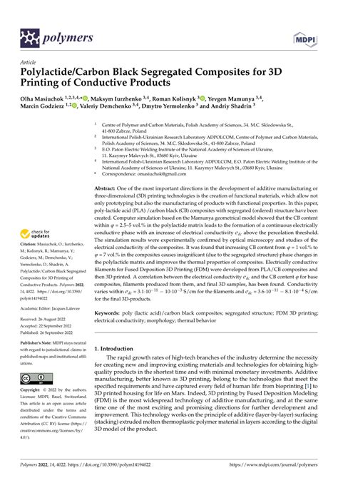 Pdf Polylactidecarbon Black Segregated Composites For 3d Printing Of Conductive Products