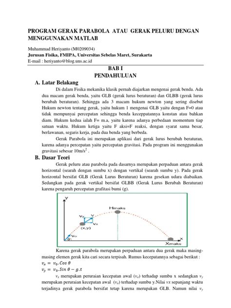 Program Gerak Parabola Atau Gerak Peluru Dengan Menggunakan Matlab Pdf
