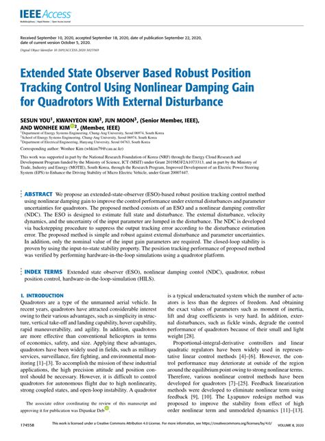 Pdf Extended State Observer Based Robust Position Tracking Control