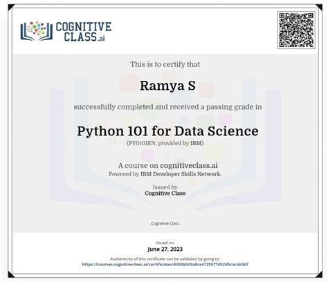Ramya S On Linkedin Hi All I Have Successfully Completed The Python 101 For Data Science