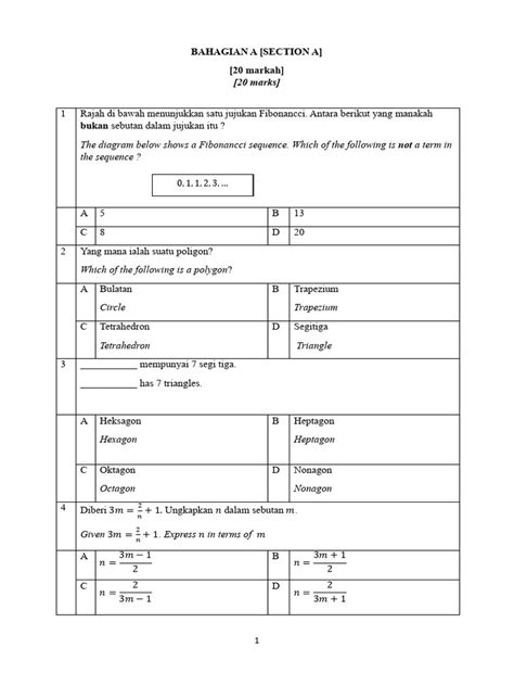 Bahagian A Math Form 2 Pdf
