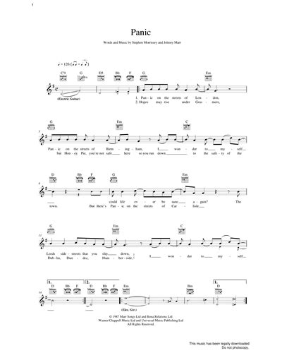 Panic Sheet Music By Johnny Marr Nkoda Free 7 Days Trial