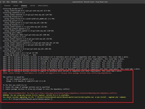 Python Django Project Install Error The Conflict Is Caused By The User Requested Asgiref