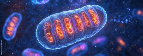 Mitochondria Within A Cell Viewed Under A Microscope With High Contrast And Detailed Inner