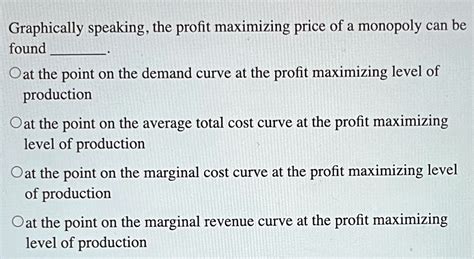 Graphically Speaking The Profit Maximizing Price Of A Monopoly Can Be