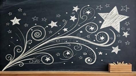 Chalk Drawing Of Stars And Swirls Exploding On Blackboard Stock Image