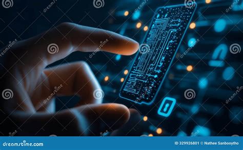 Hand Interacting With Ai Cybersecurity Icons On A Dark Neon Background Royalty Free Stock Image