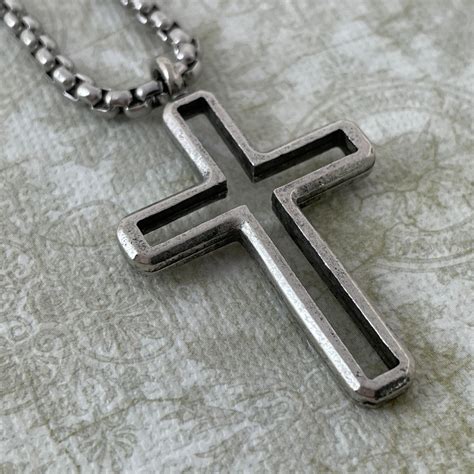 Cross Necklace Antique Silver Finish Pendant Heavy Stainless Steel
