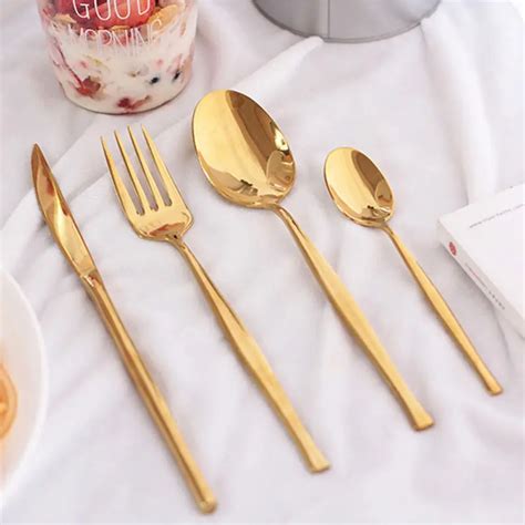 Gold Silver Black 식탁 Set 304 Stainless Steel 디너 스테이크 칼 포크 특종 칼 Set 식기