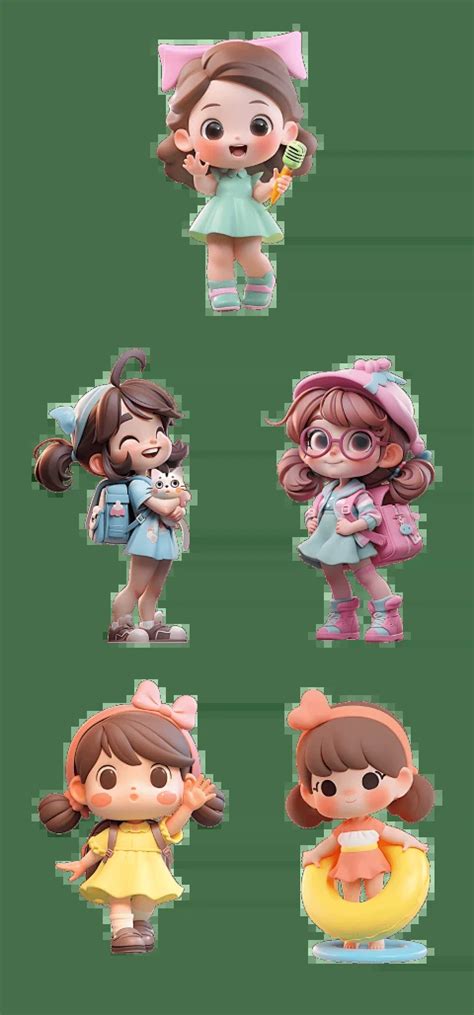 素材组合 通用3d卡通感可爱小女孩儿童人物贴纸元素素材 花瓣网