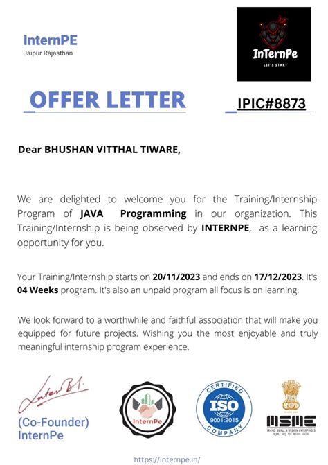 Bhushan Tiware On Linkedin Javaprogramming Internship Internpe