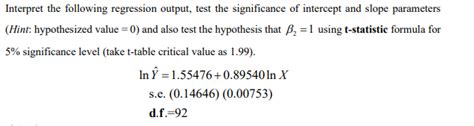 solved interpret the following regression output test the