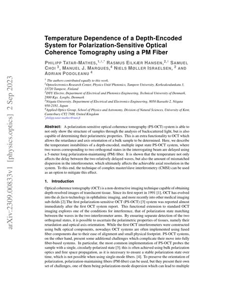 Pdf Temperature Dependence Of A Depth Encoded System For Polarization Sensitive Optical