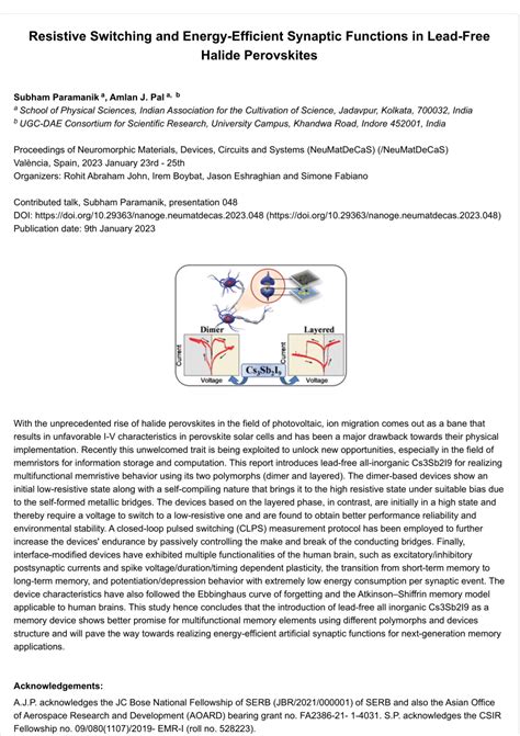 Pdf Resistive Switching And Energy Efficient Synaptic Functions In