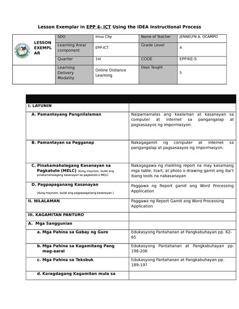 17 epp4 ict w8 report exemplar lesson exemplar in epp 4 ict using