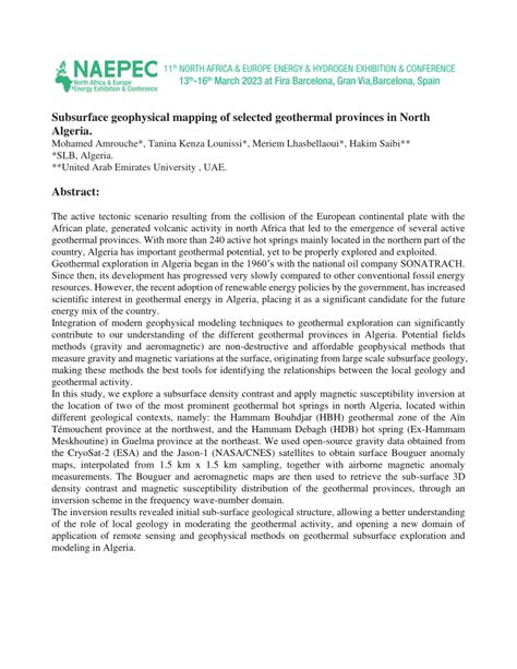 Pdf Subsurface Geophysical Mapping Of Selected Geothermal Provinces In North Algeria