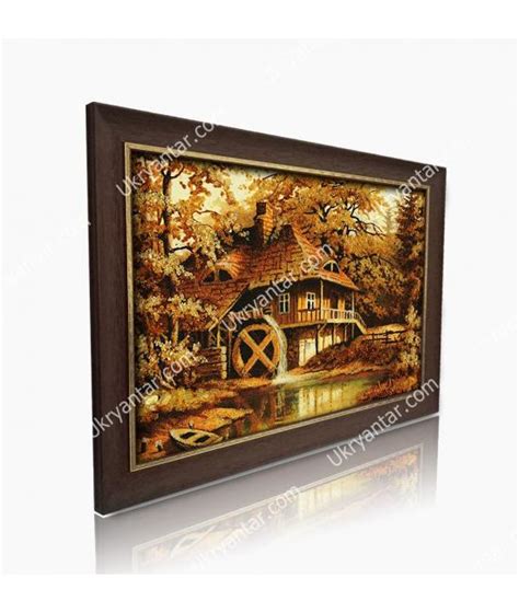 Картина з бурштину Будинок біля річки — Ukryantar