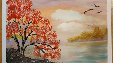 ПЕЙЗАЖ Как нарисовать осенний пейзаж гуашью для начинающих An Autumn Picture Рисуем вместе