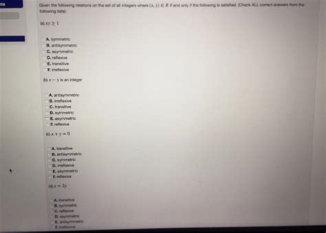 Solved Given The Following Relations On The Set Of All