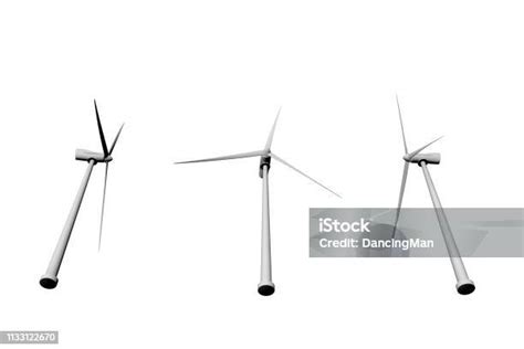 바닥에서 3 풍차 보기 흰색 배경에 고립풍력 발전 산업 그림 3d 그림 3차원 형태에 대한 스톡 사진 및 기타 이미지 3차원 형태 곡선 녹색 기술 Istock