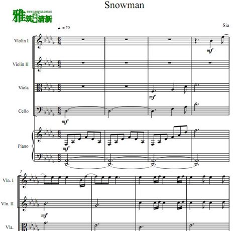 Sia Snowman弦乐四重奏钢琴伴奏谱 找教案个人博客