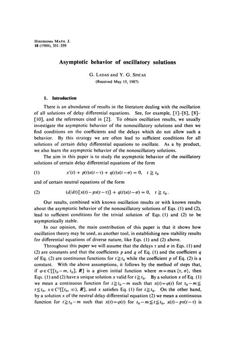 Pdf Asymptotic Behavior Of Oscillatory Solutions