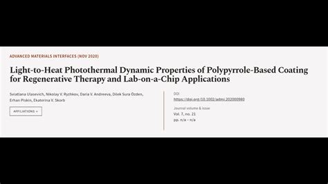Light‐to‐heat Photothermal Dynamic Properties Of Polypyrrole‐based Coating For Regene Rtcl