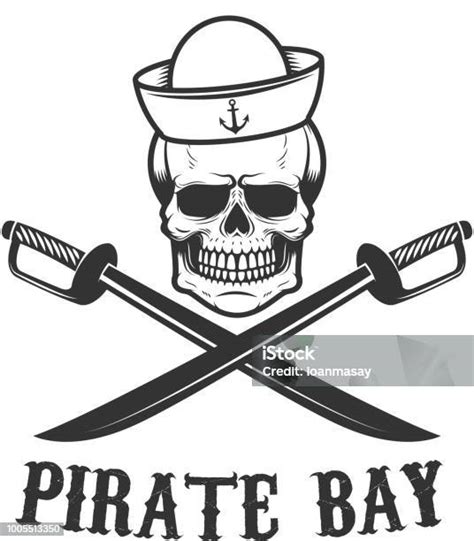 해 적 베이입니다 해 적 해골 교차 기병대와 함께입니다 레이블 상징 기호 T셔츠를 위한 디자인 요소입니다 고풍스런에 대한 스톡 벡터 아트 및 기타 이미지 Istock