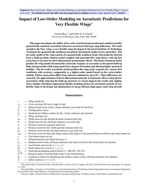 Pdf Impact Of Low Order Modeling On Aeroelastic Predictions For Very Flexible Wings