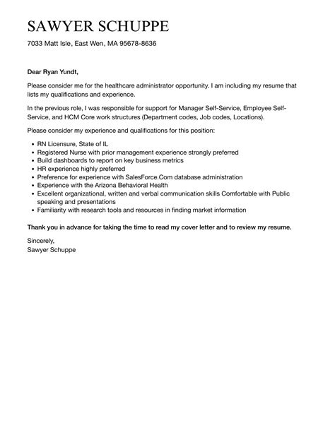 Cover Letter Examples For Healthcare Administration