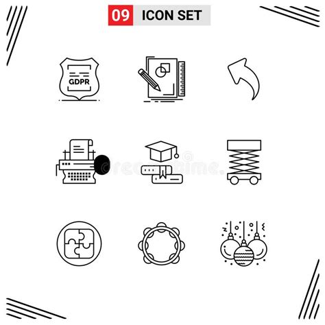 9 User Interface Outline Pack Of Modern Signs And Symbols Of Books Print Draw Marketing Back