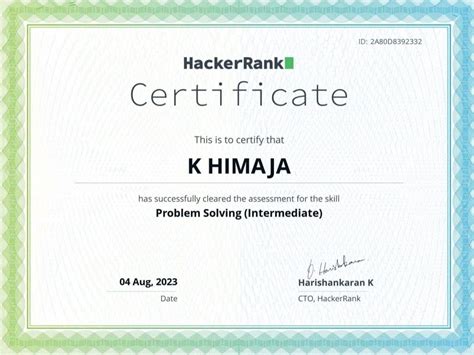earned problem solving certificate at hackerrank himaja k posted on