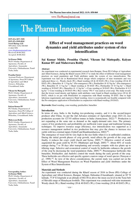 Pdf Effect Of Weed Management Practices On Weed Dynamicsyield And Yield Attributes Of Rice