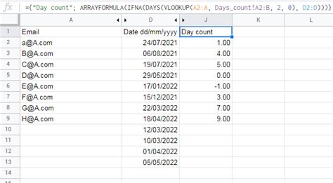 Arrays How To Calculate Days Between Two Dates From Different Sheets