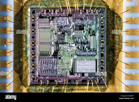 8086 Microprocesor Chip Extreme Close Up Revealing The Fine Details