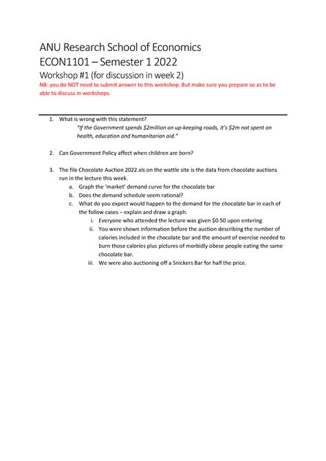 econ workshop 1 questions anu research school of economics econ1101