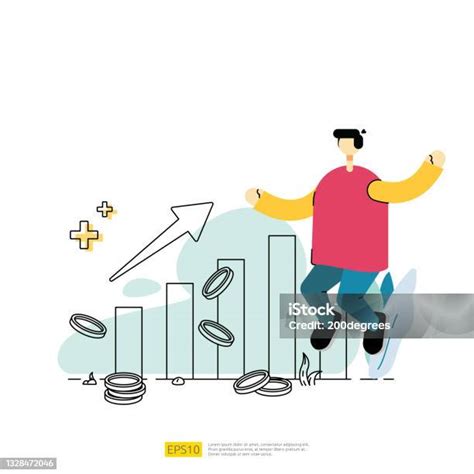 화살표 그래프 차트 달러 동전과 사업가 캐릭터와 성장 비즈니스 이익을 증가 플랫 스타일로 투자 개념 벡터 일러스트레이션수익률 향상 개념에 대한 스톡 벡터 아트 및 기타