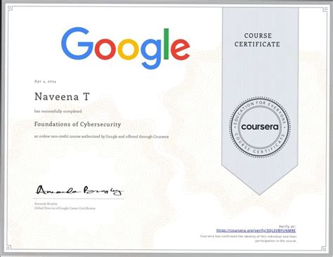 Naveena T On Linkedin Certificate Completion For Creating Foundations Of Cybersecurity