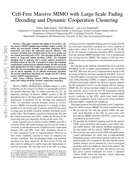 Pdf Cell Free Massive Mimo With Large Scale Fading Decoding And